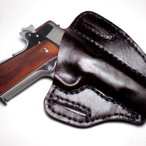 1911 Brown Leather Holster, Open Carry OWB Canted Pancake Holster, .45 ...
