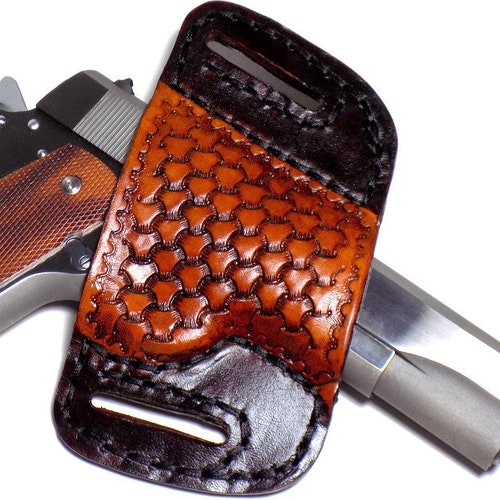 1911 Tooled Leather Holster Brown Geometric Open Carry OWB - Etsy