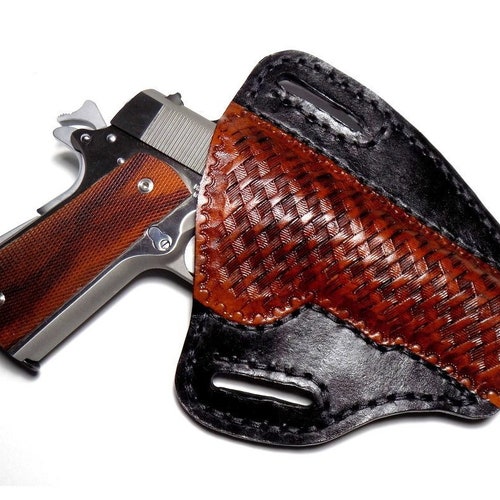 1911 Tooled Leather Holster Brown Geometric Open Carry OWB - Etsy