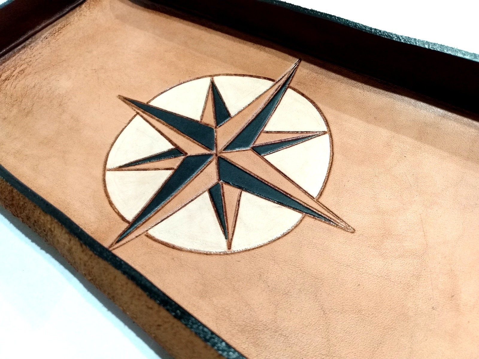 Leather Compass Table Tray Large Compass Rose Nautical Valet - Etsy