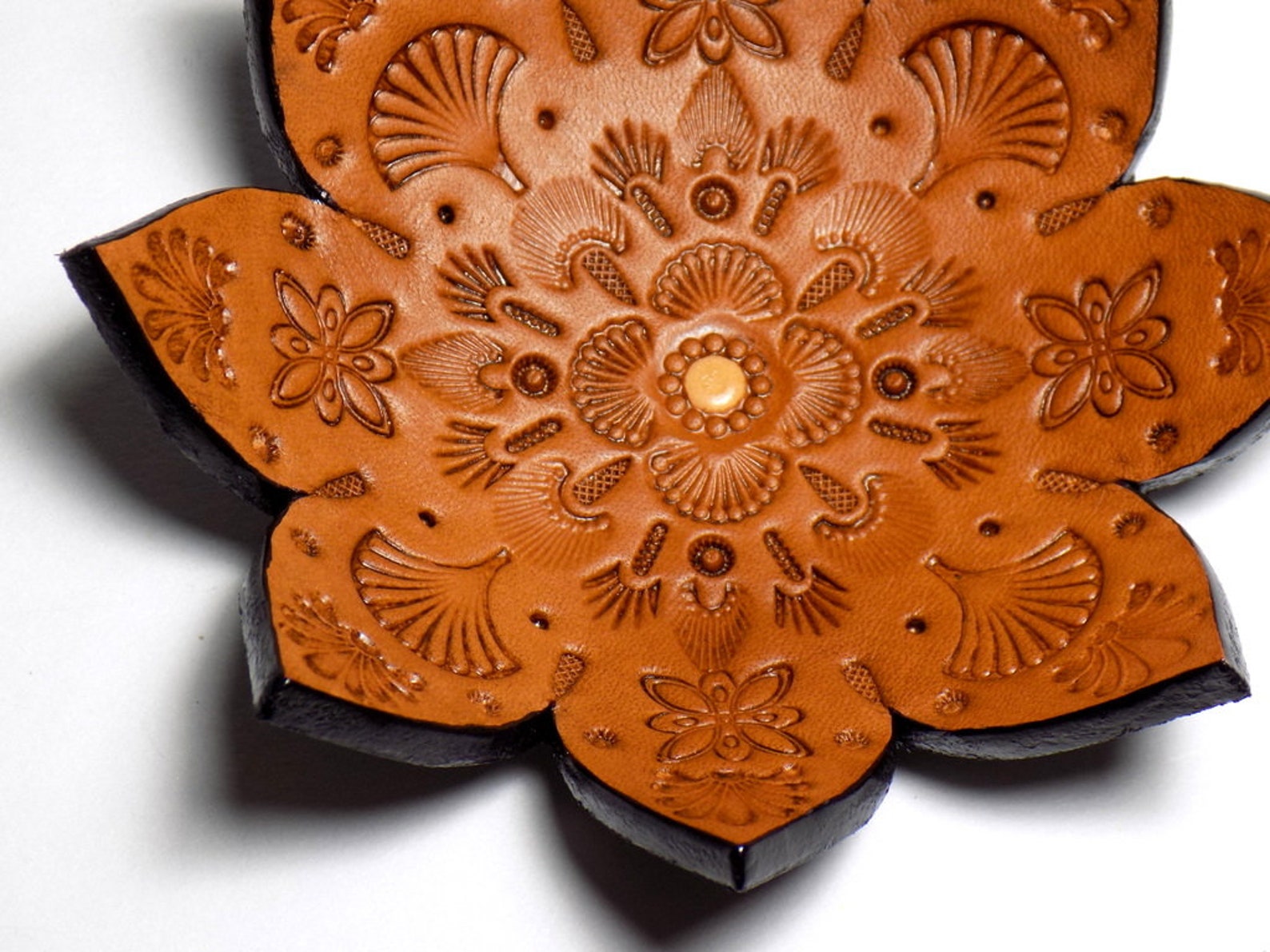 Floral Leather Ring Dish Boho Leather Decor Floral Shaped | Etsy