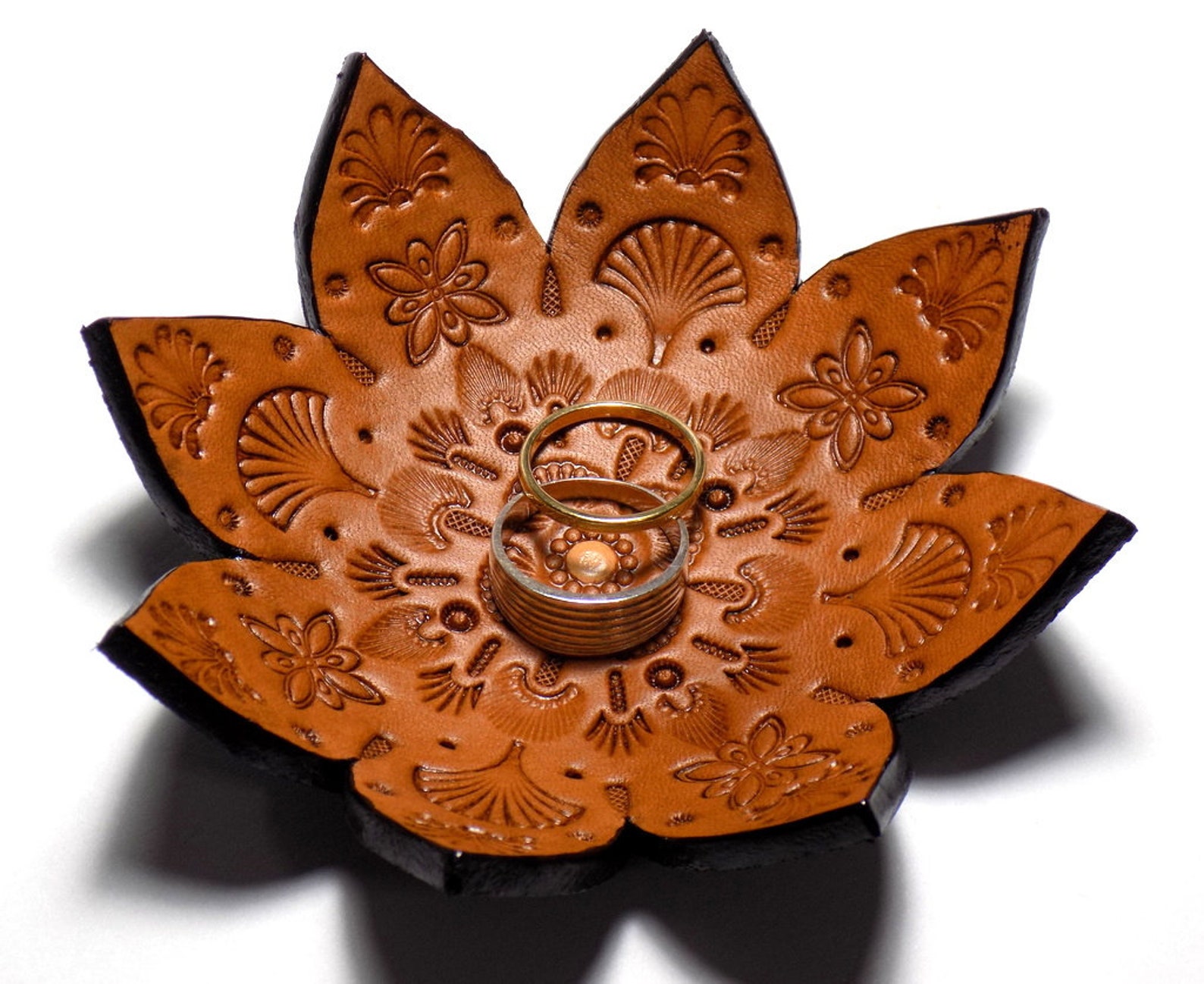 Floral Leather Ring Dish Boho Leather Decor Floral Shaped | Etsy