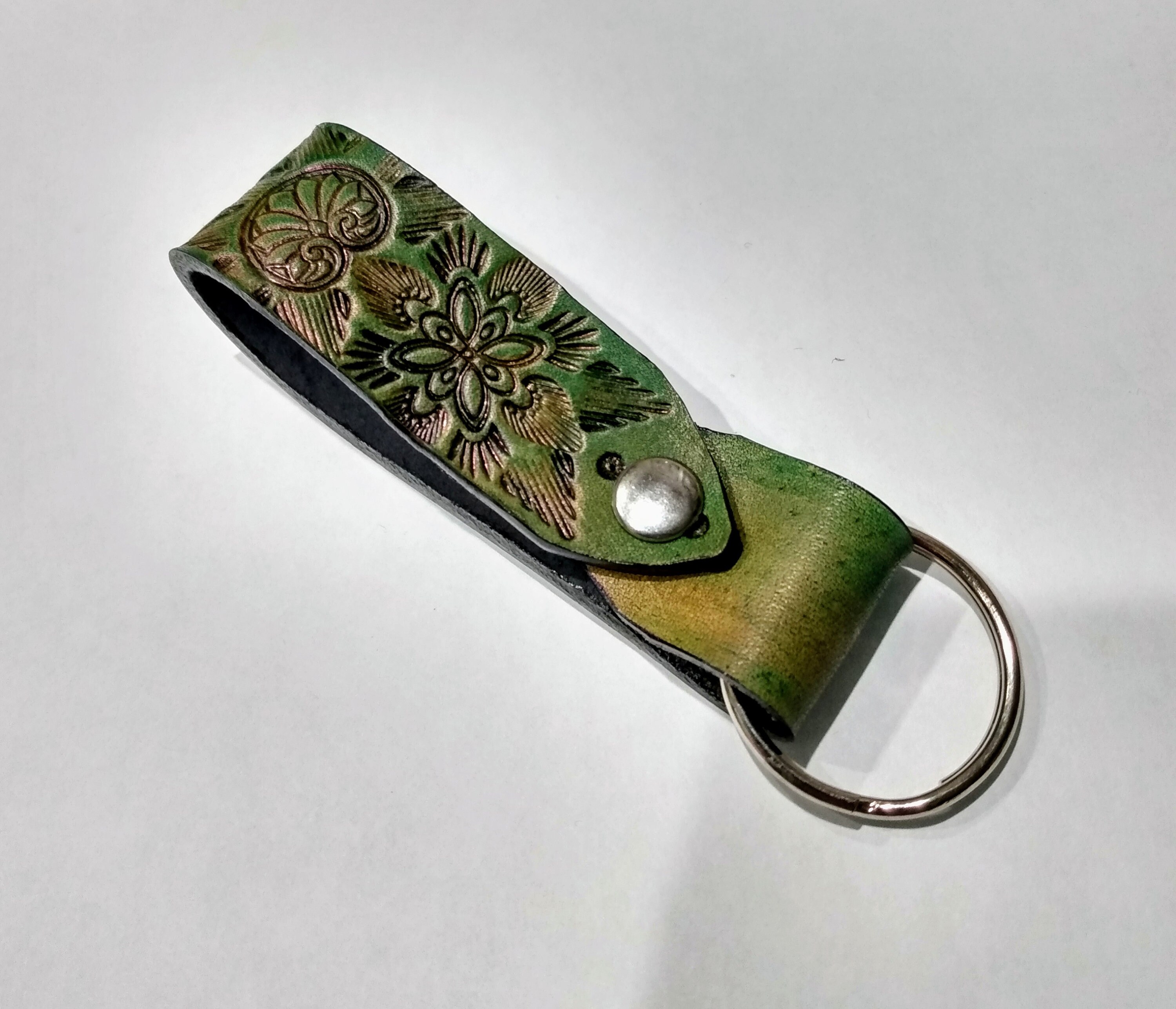 Green Boho Leather Keychain Tooled Leather Belt Lanyard Loop | Etsy