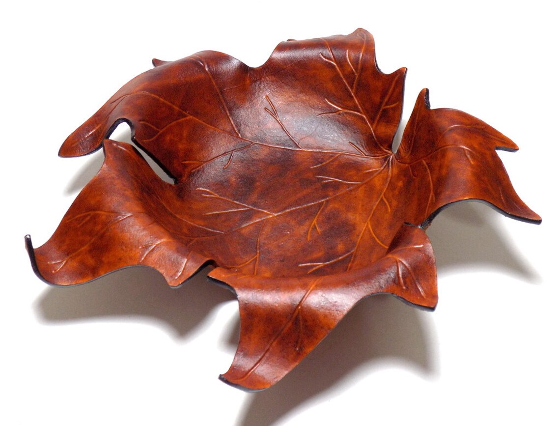 Large Autumn Leaf Bowl Leather Maple Leaf Catchall Fall - Etsy