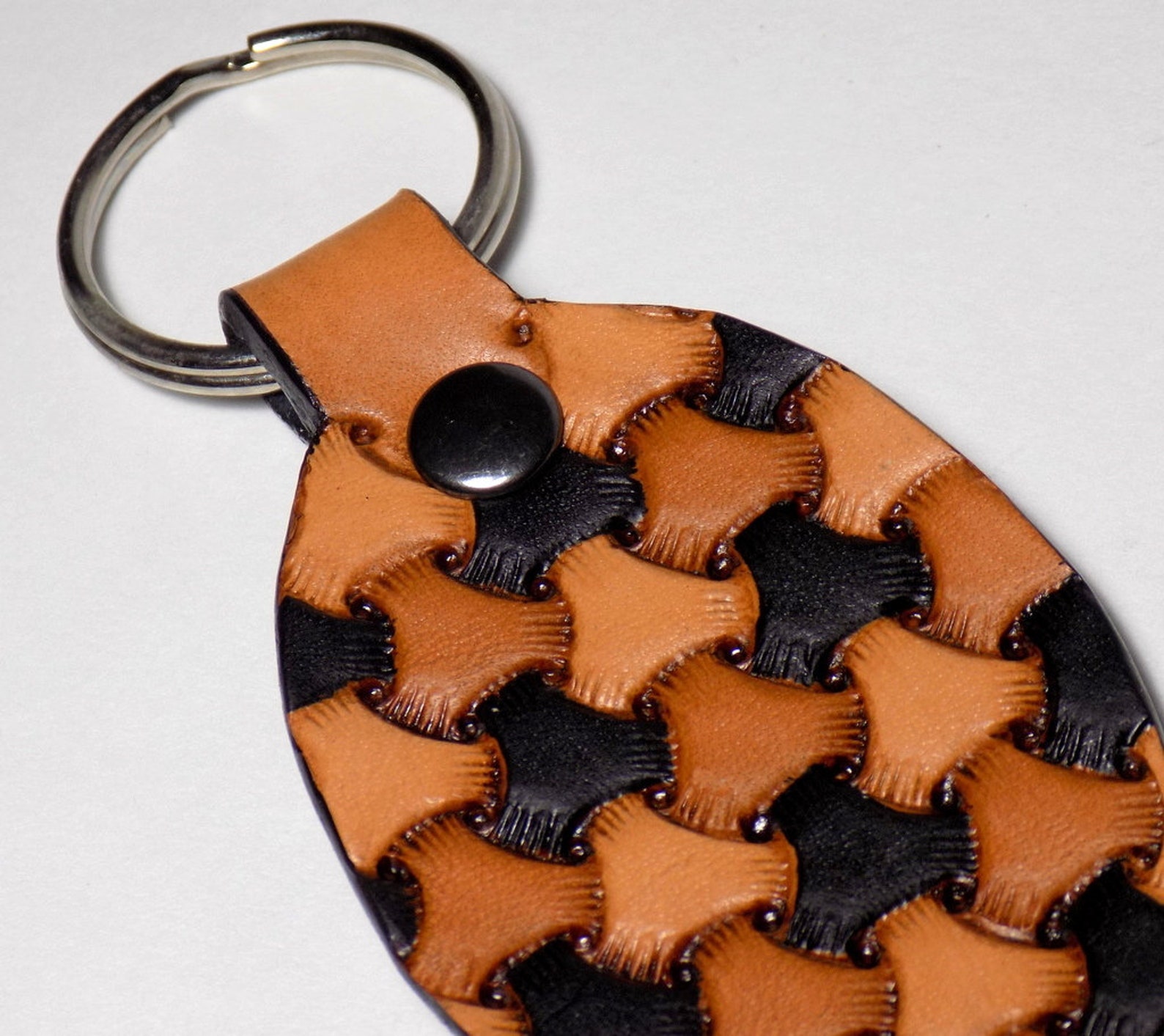 Geometric Leather Keychain Tri Colored Tooled Leather Key Fob - Etsy