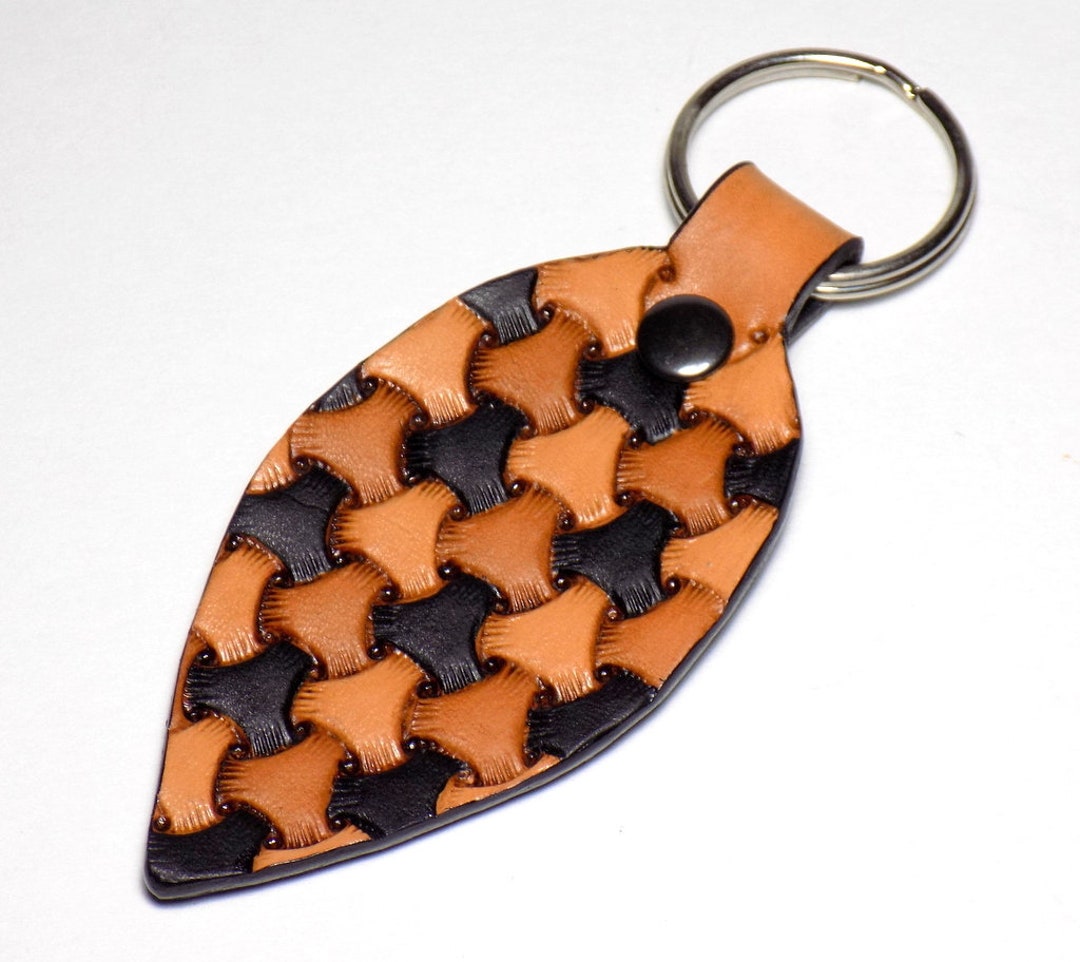 Geometric Leather Keychain, Tri Colored Tooled Leather Key Fob - Etsy