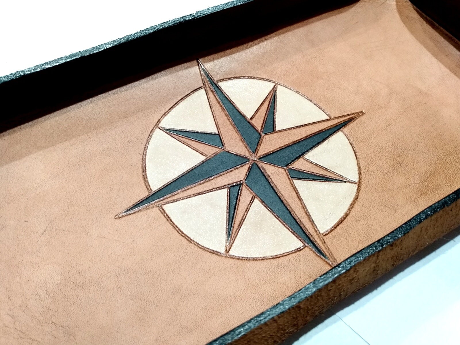 Leather Compass Table Tray Large Compass Rose Nautical Valet - Etsy