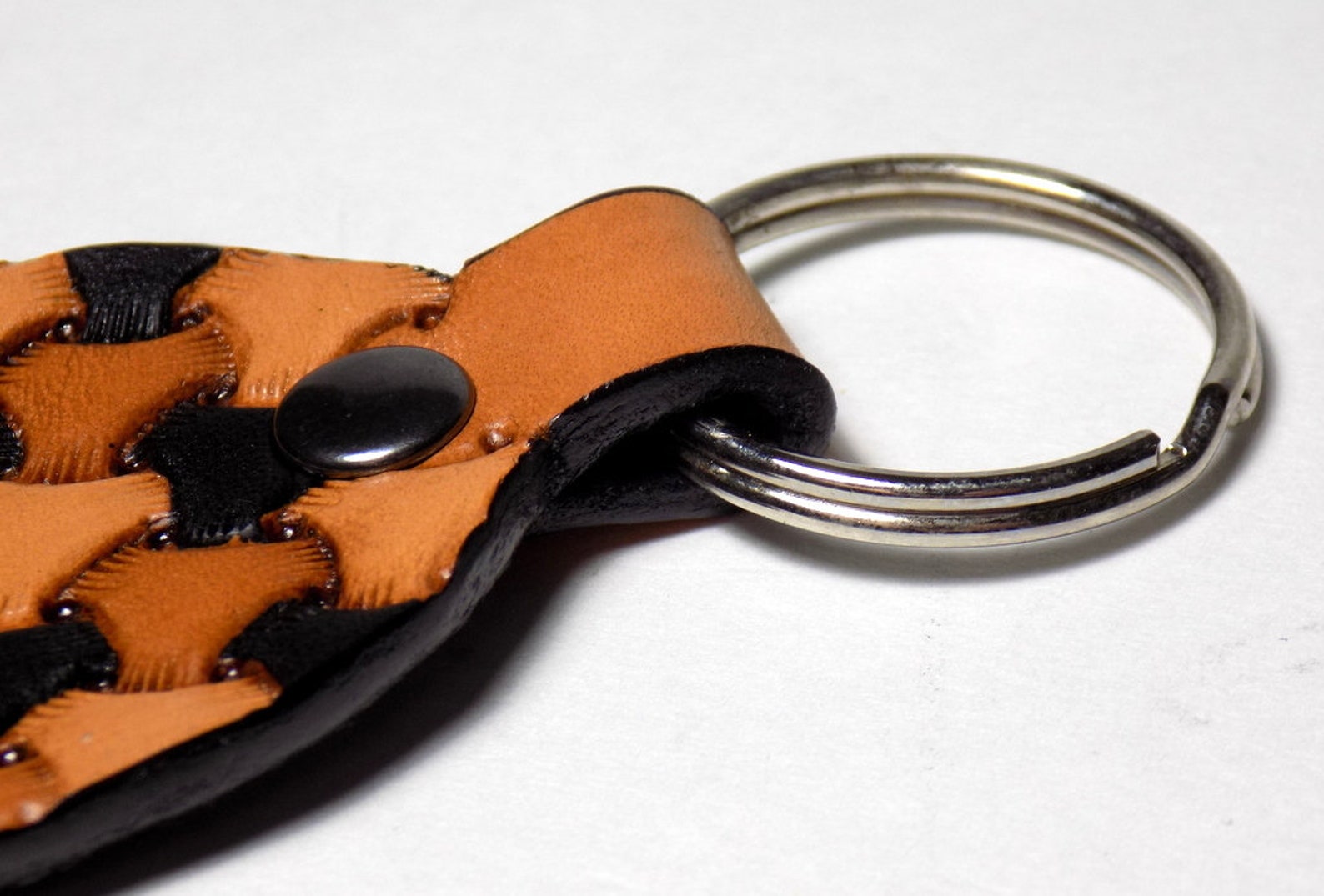 Geometric Leather Keychain Tri Colored Tooled Leather Key Fob - Etsy