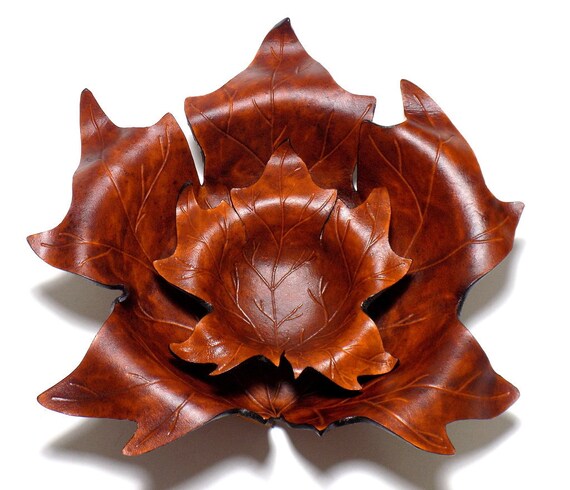 Large Autumn Leaf Bowl Leather Maple Leaf Catchall Fall | Etsy