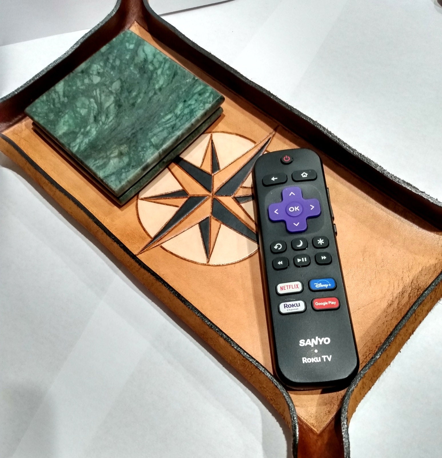 Leather Compass Table Tray Large Compass Rose Nautical Valet - Etsy