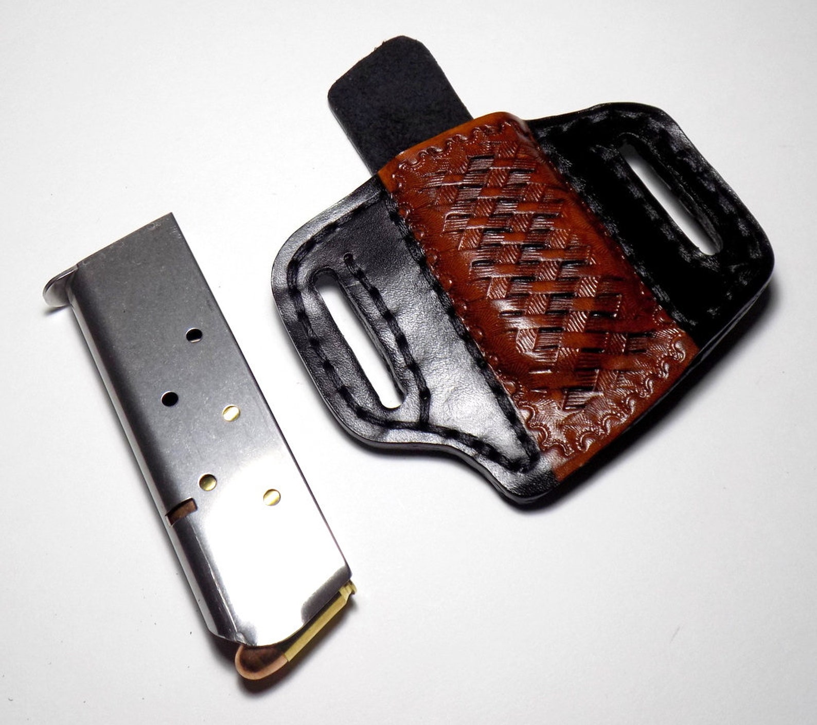 Leather 1911 Magazine Pouch Open Carry OWB Canted Mag - Etsy