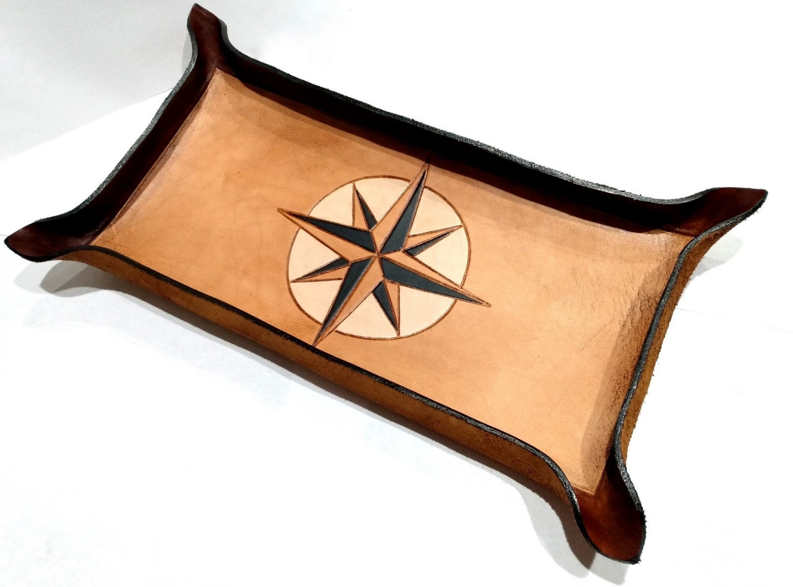 Leather Compass Table Tray Large Compass Rose Nautical Valet | Etsy
