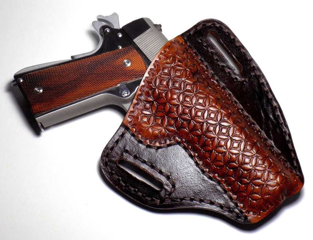 1911 Tooled Leather Holster Brown Geometric Open Carry OWB | Etsy