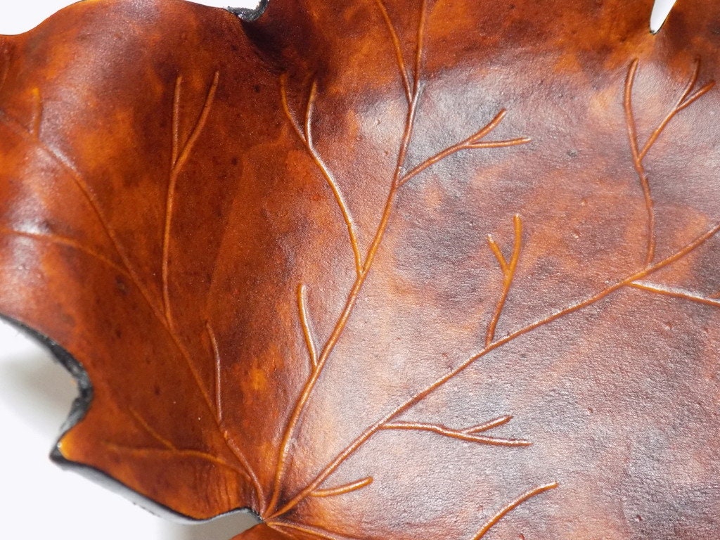 Large Autumn Leaf Bowl Leather Maple Leaf Catchall Fall | Etsy
