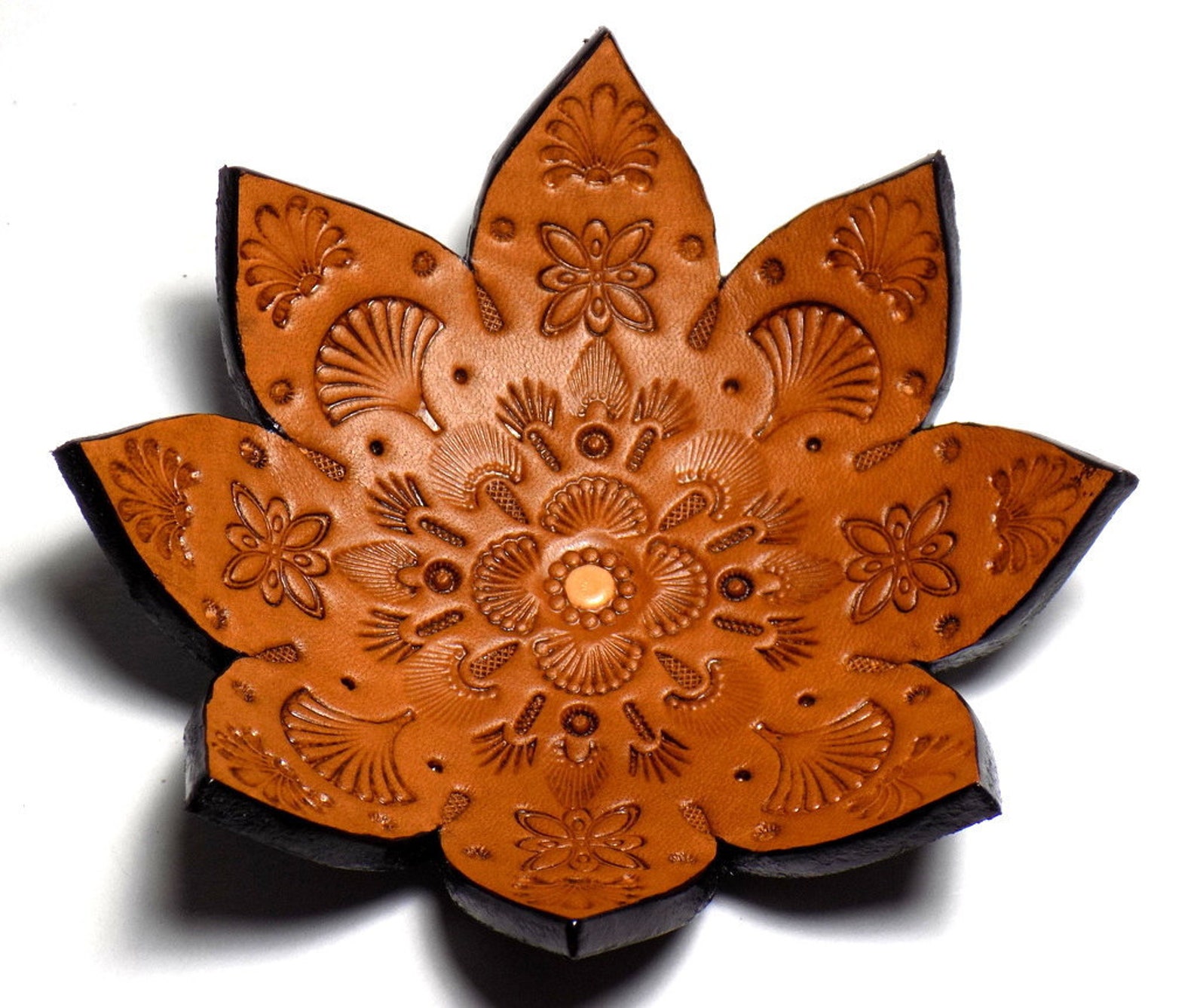 Floral Leather Ring Dish Boho Leather Decor Floral Shaped | Etsy