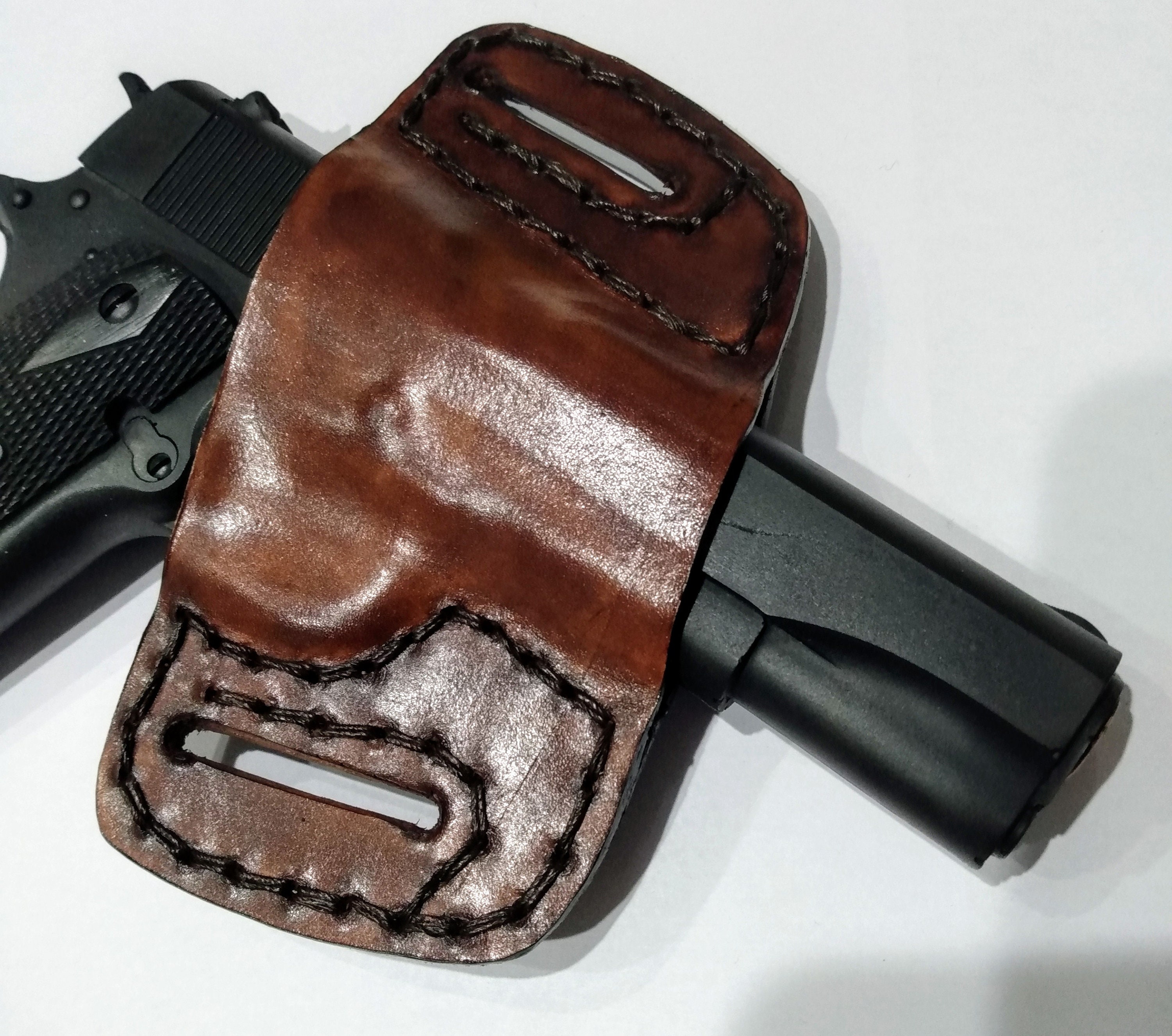 Brown 1911 Leather Holster Open Carry OWB Canted Pancake | Etsy