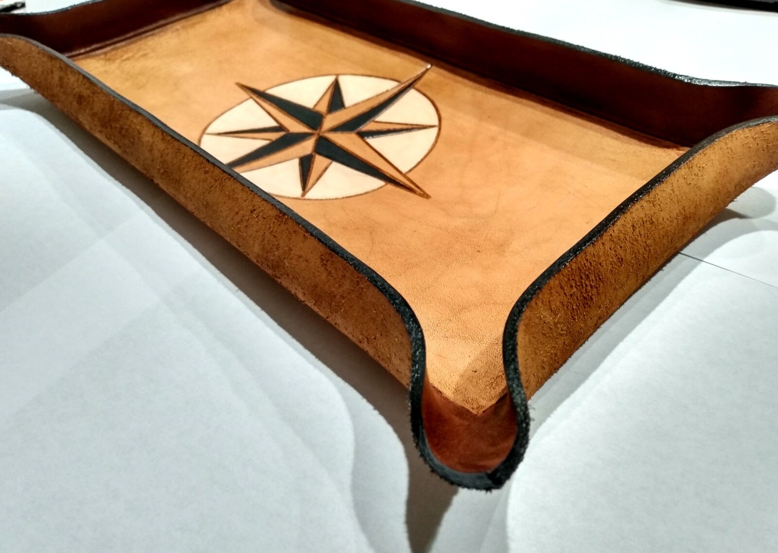 Leather Compass Table Tray Large Compass Rose Nautical Valet - Etsy