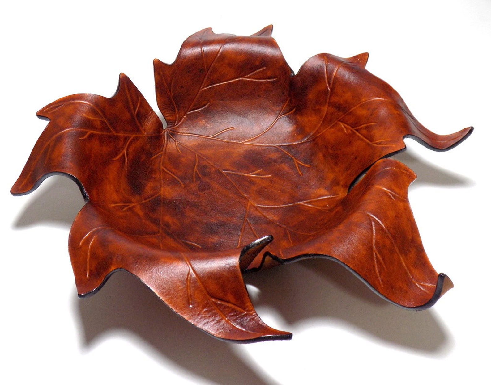 Large Autumn Leaf Bowl Leather Maple Leaf Catchall Fall - Etsy