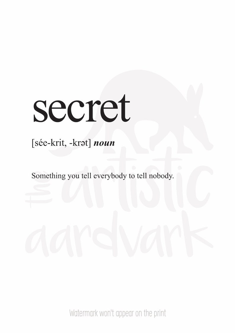 Secret Definition Print Definition Poster Word Meaning | Etsy