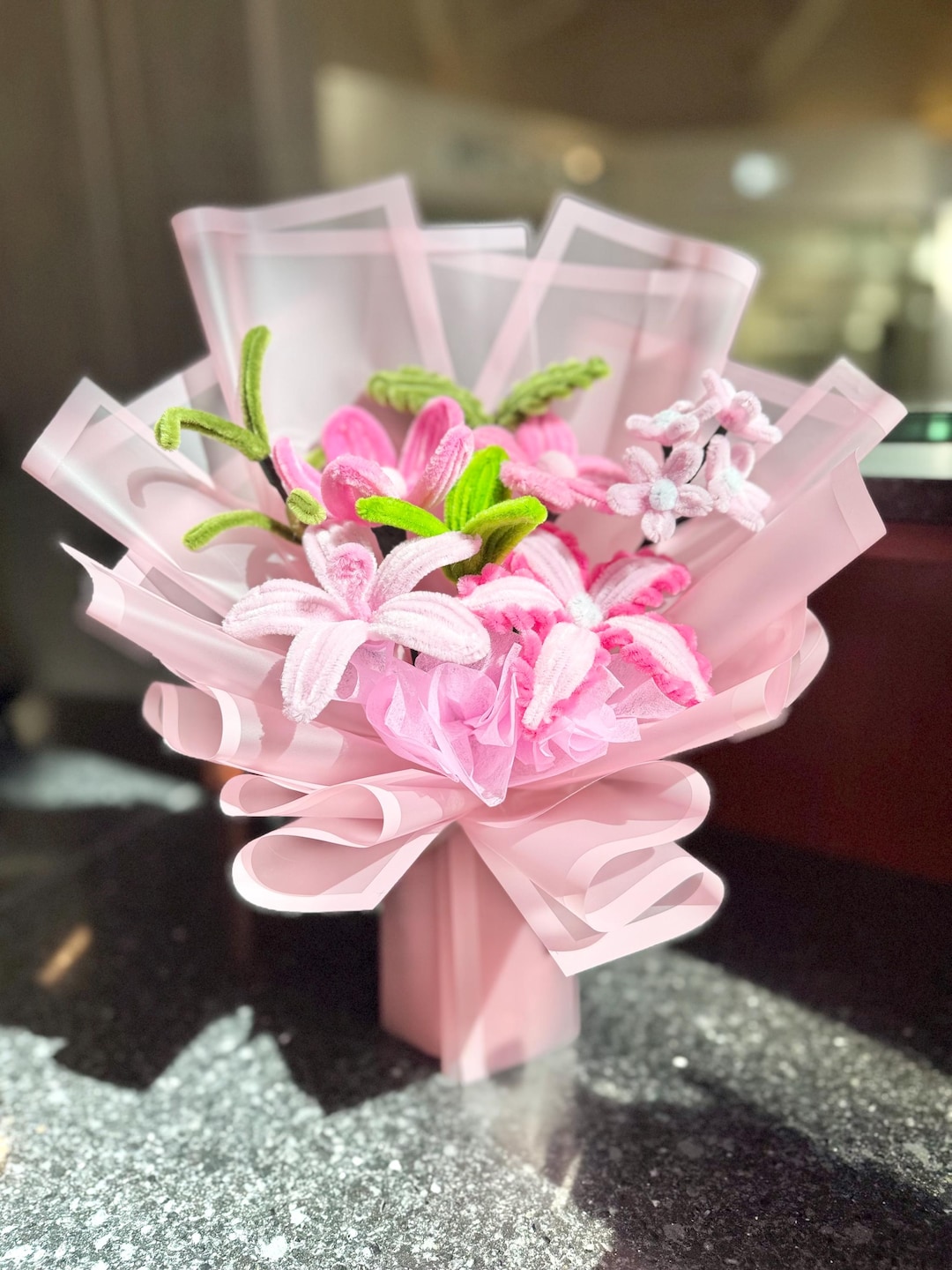 Fuzzy Wire Bouquet (pink) Designed by KK House (100% Handmade) - Etsy