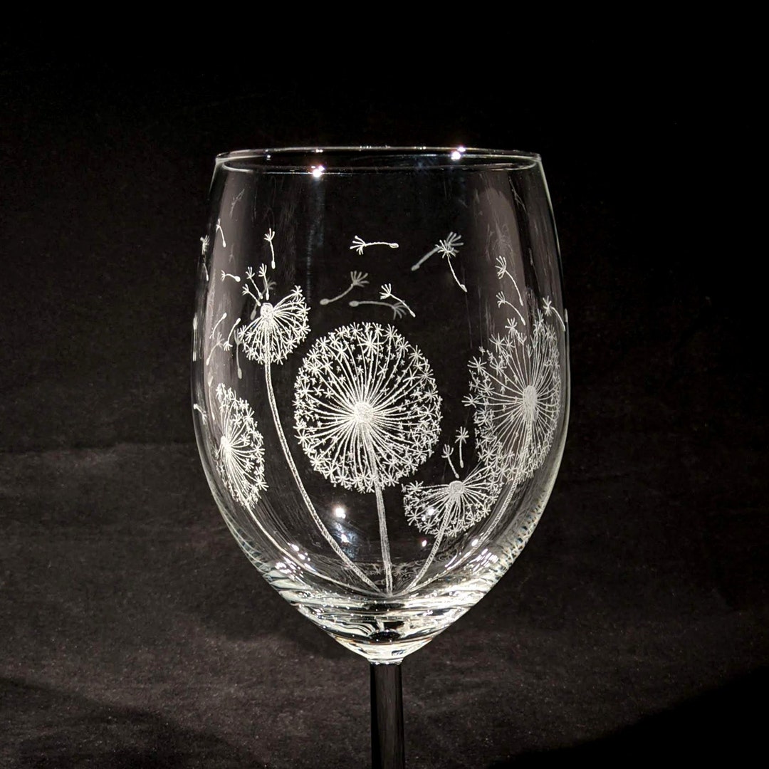 Hand Engraved Dandelion Glass, Wine Glass, Personalised Wedding Gift ...