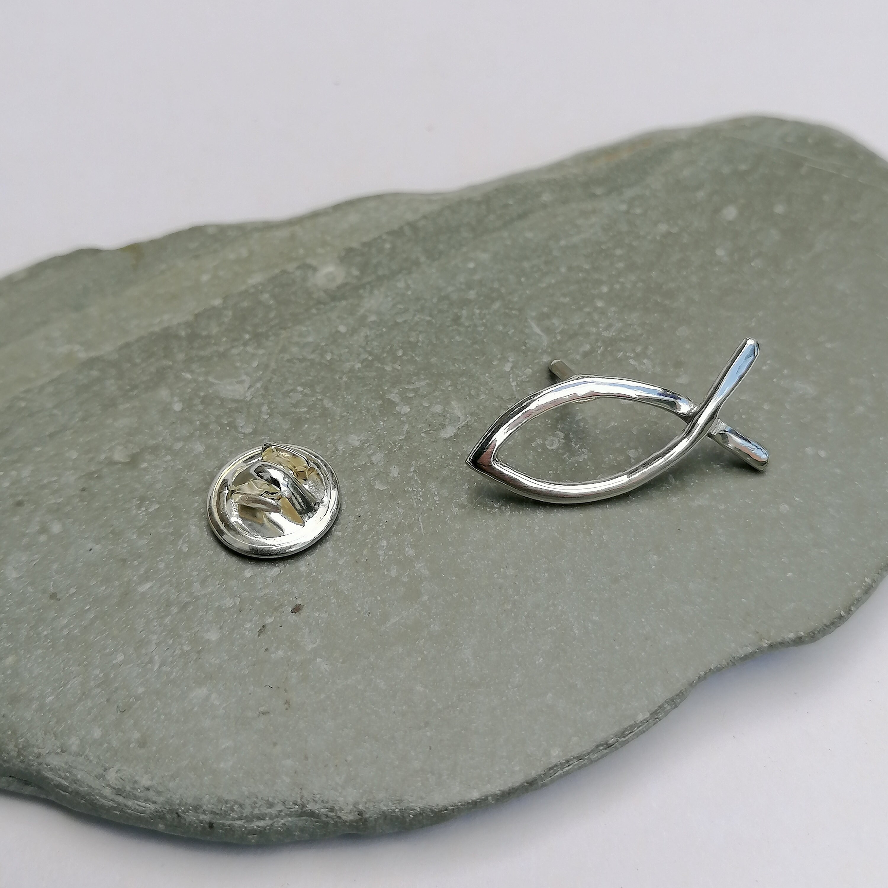 Sterling Silver Fish Pin Ichthus tie tack Christian brooch | Etsy
