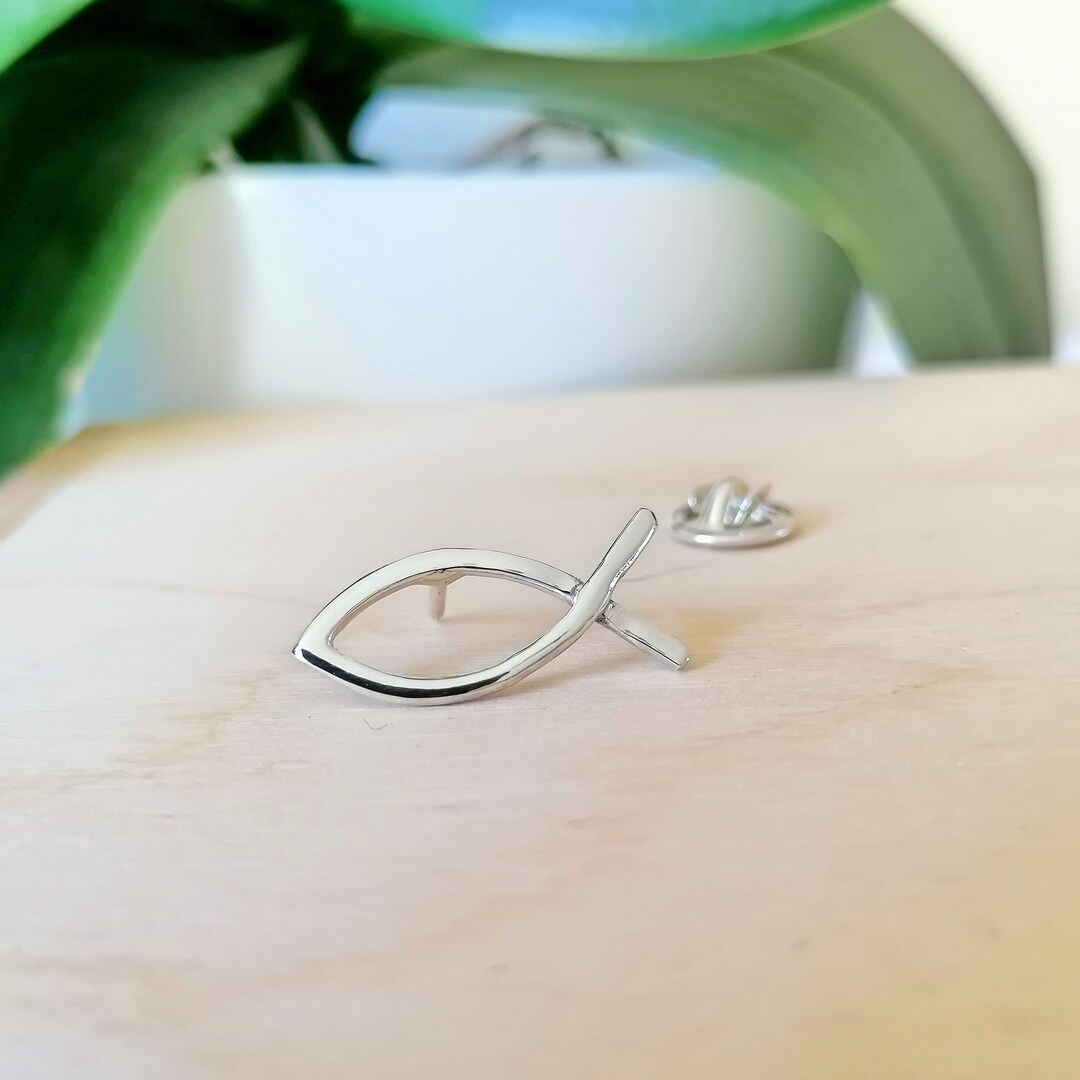 Sterling Silver Fish Pin Ichthus Tie Tack Christian Brooch Silver ...