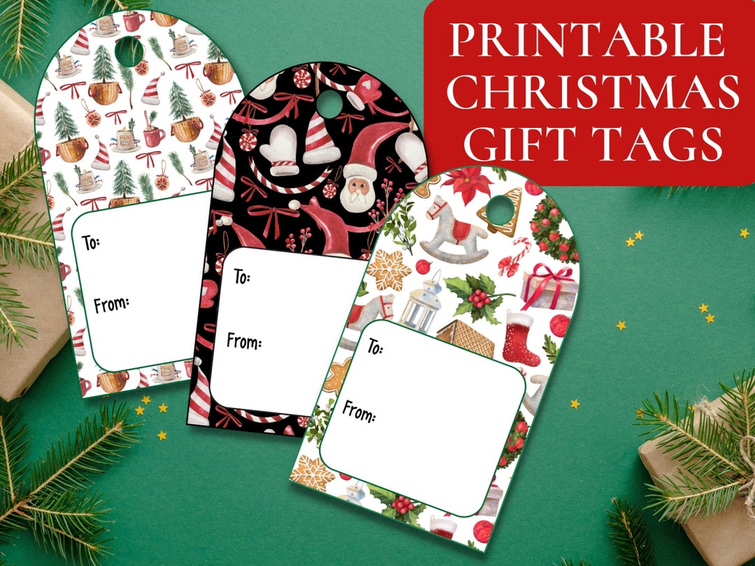Printable Christmas Gift Tags, Festive Watercolor Digital Labels, DIY ...