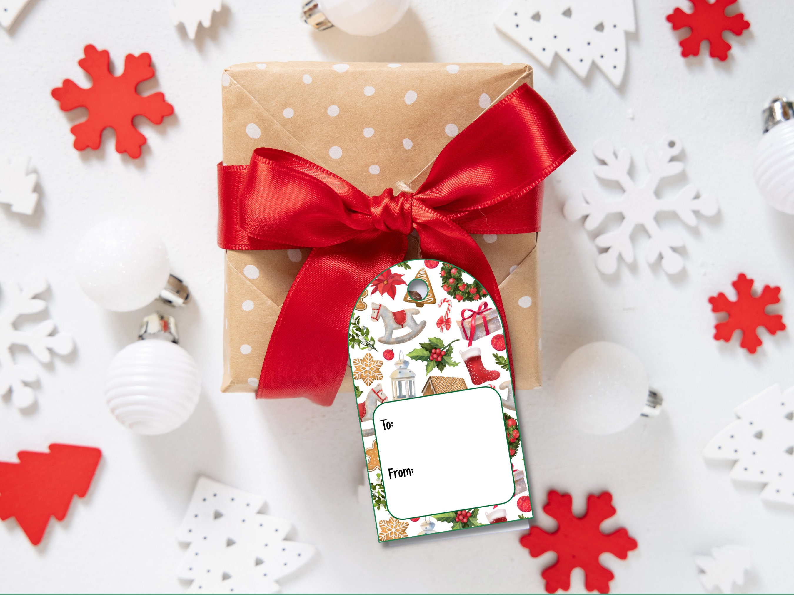 Printable Christmas Gift Tags, Festive Watercolor Digital Labels, DIY ...