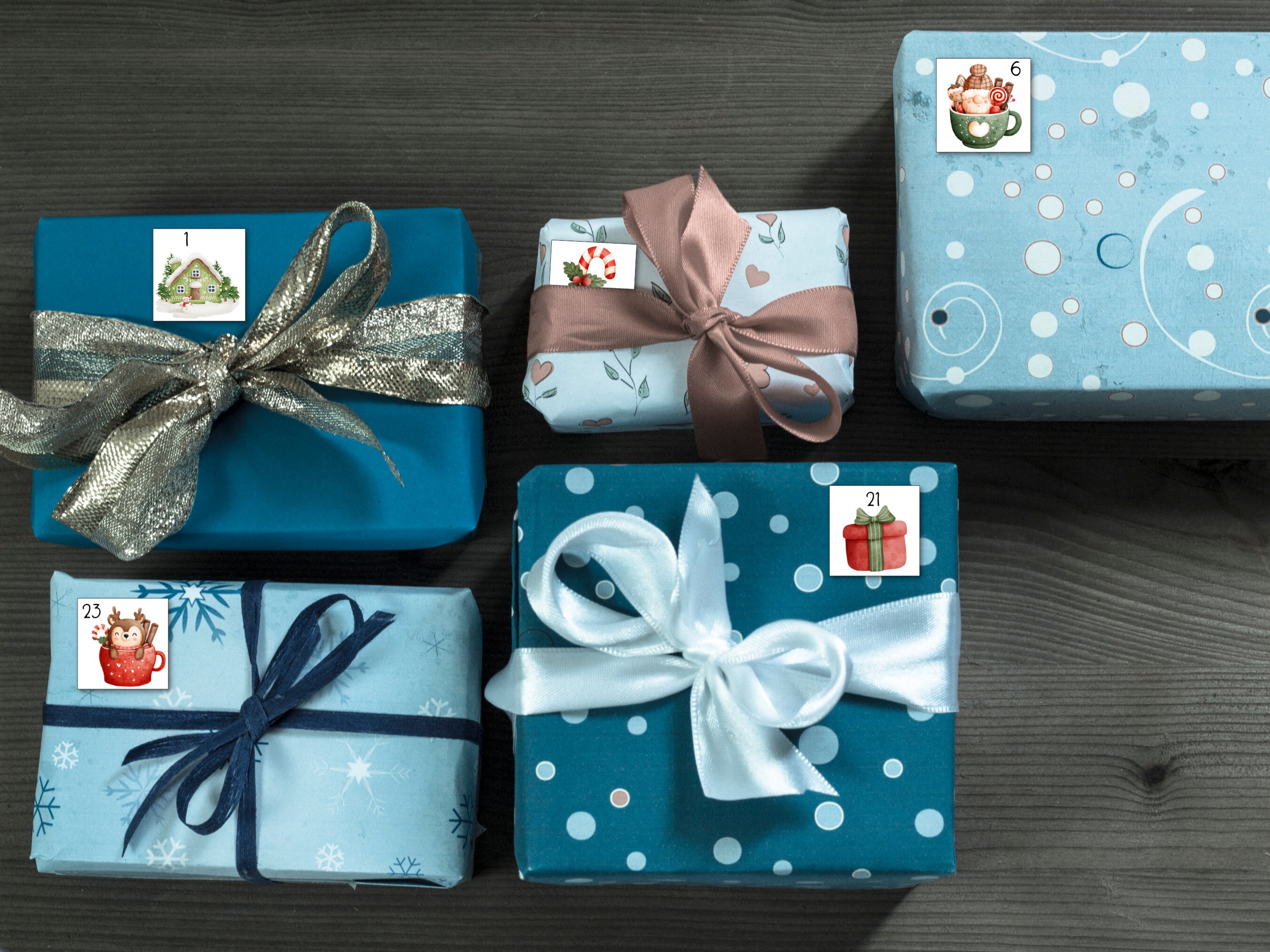 Printable Advent Calendar Stickers, Digital Christmas Advent Tags ...