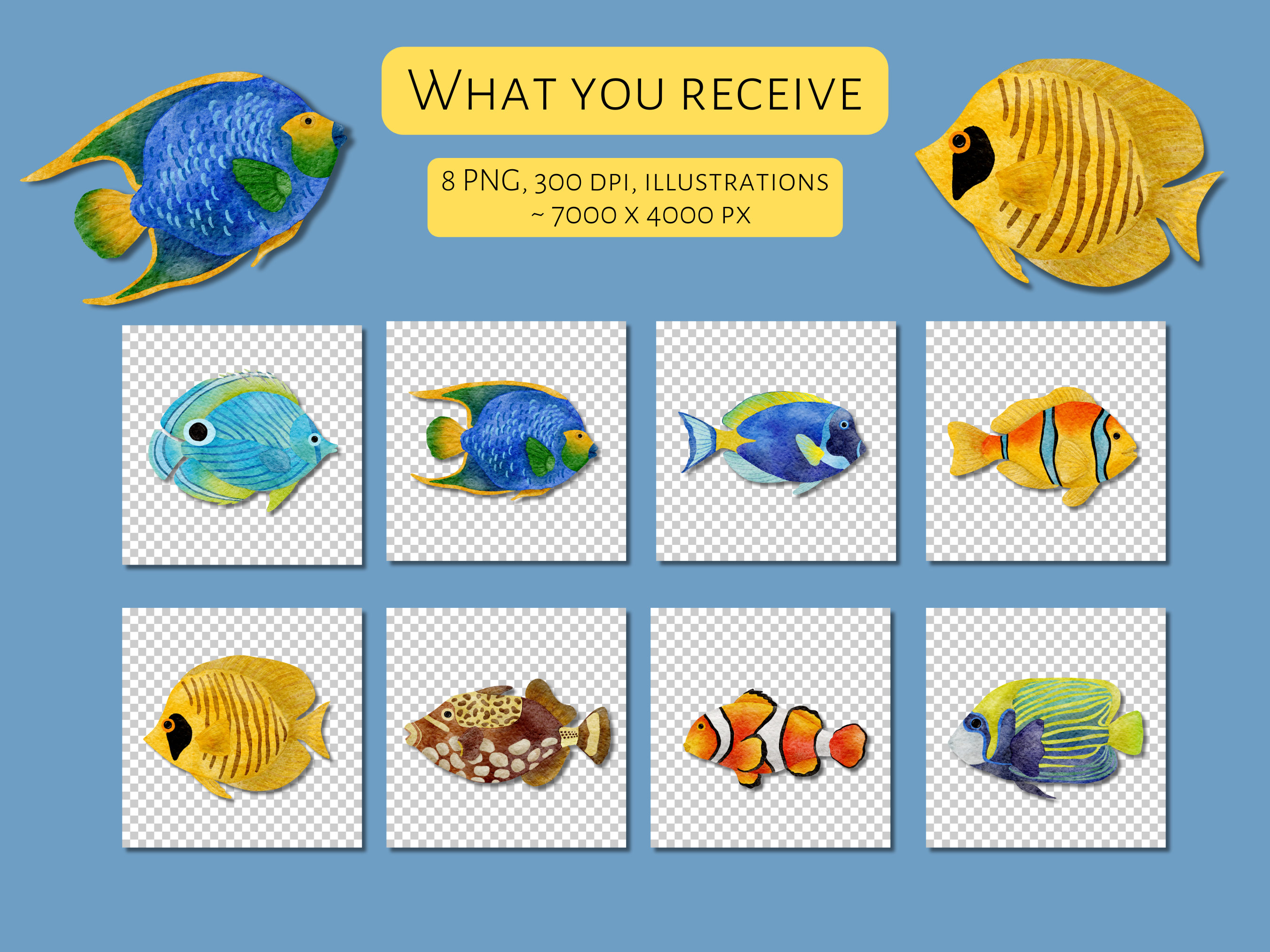 Watercolor Tropical Fish Clipart Illustration, Exotic Fishes PNG Bundle ...