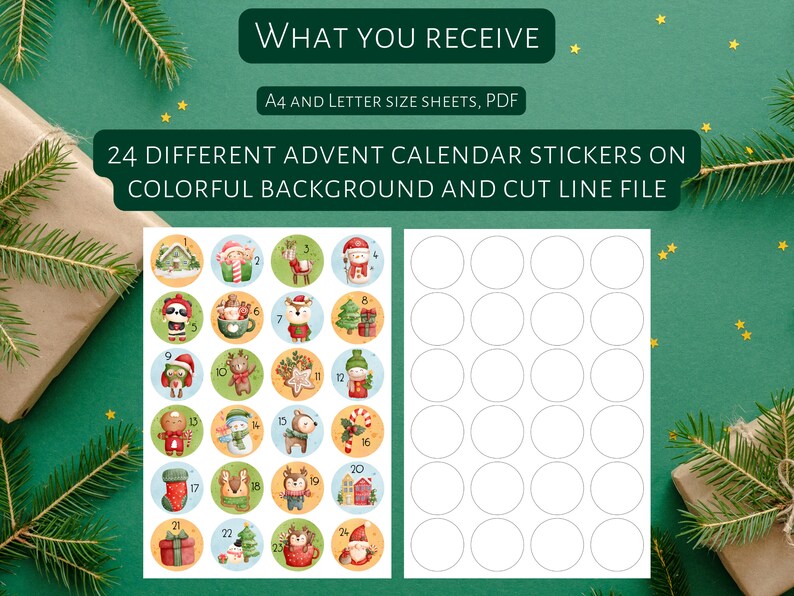 Digital Printable Advent Calendar Stickers Christmas Advent - Etsy