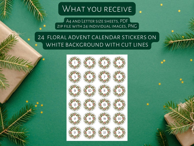 Printable Advent Calendar Stickers, Digital Christmas Advent Tags ...