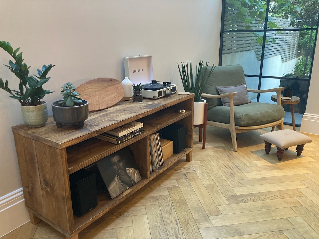 Rustic Solid Wood Record Player Stand: Vinyl Storage - Etsy UK