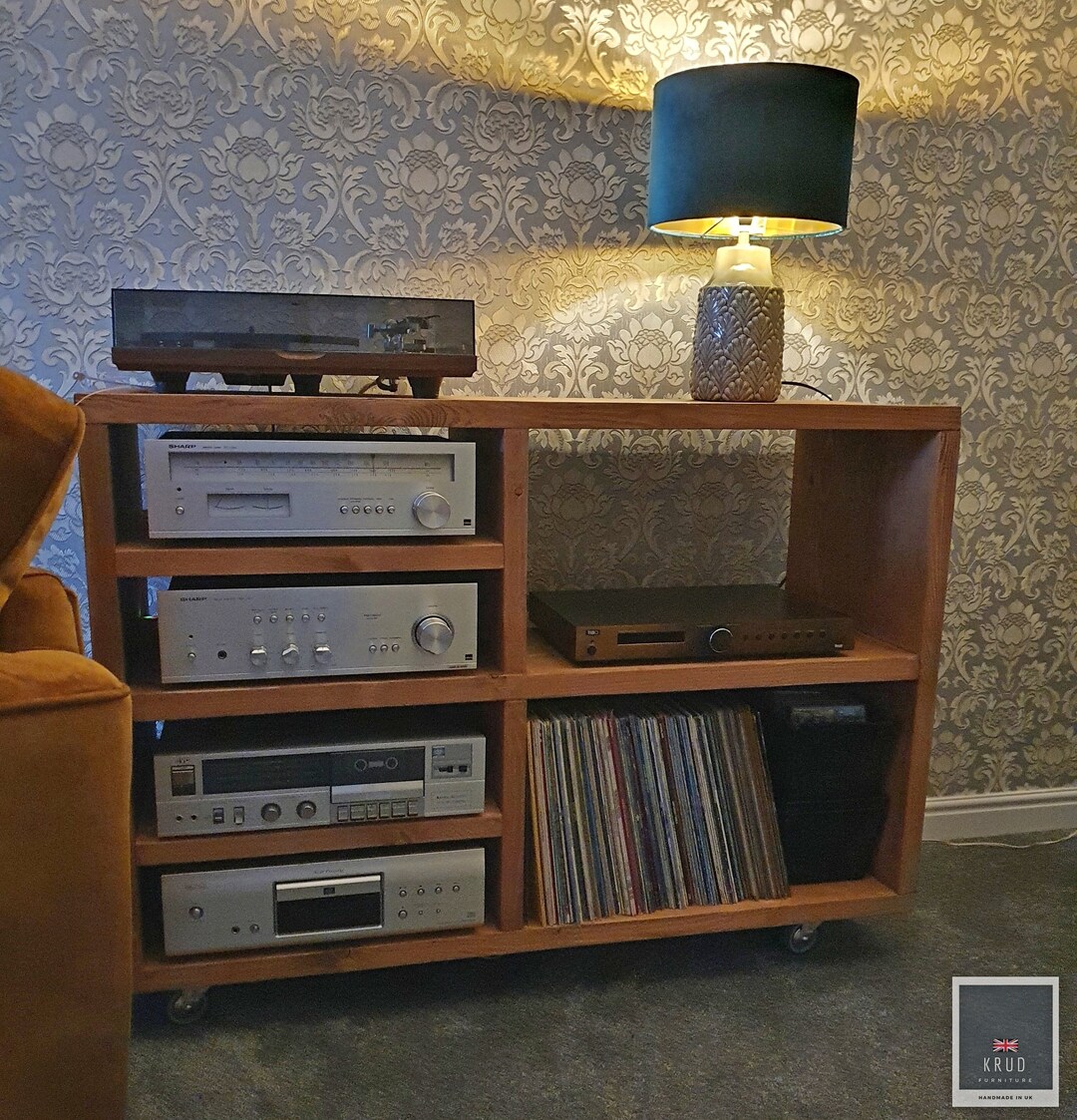 Record Player Stand Vinyl Record Storage Turntable Stand on Castors ...