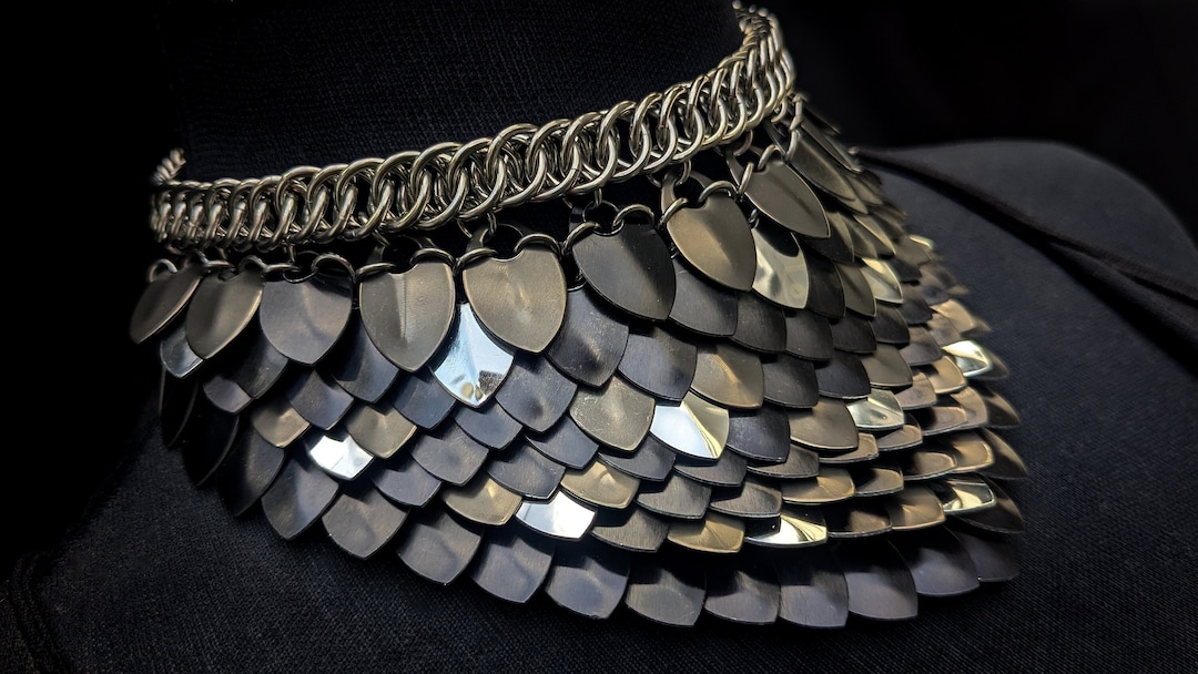 Scalemaille Choker With Black, Silver, and Grey Shades of Titanium and ...