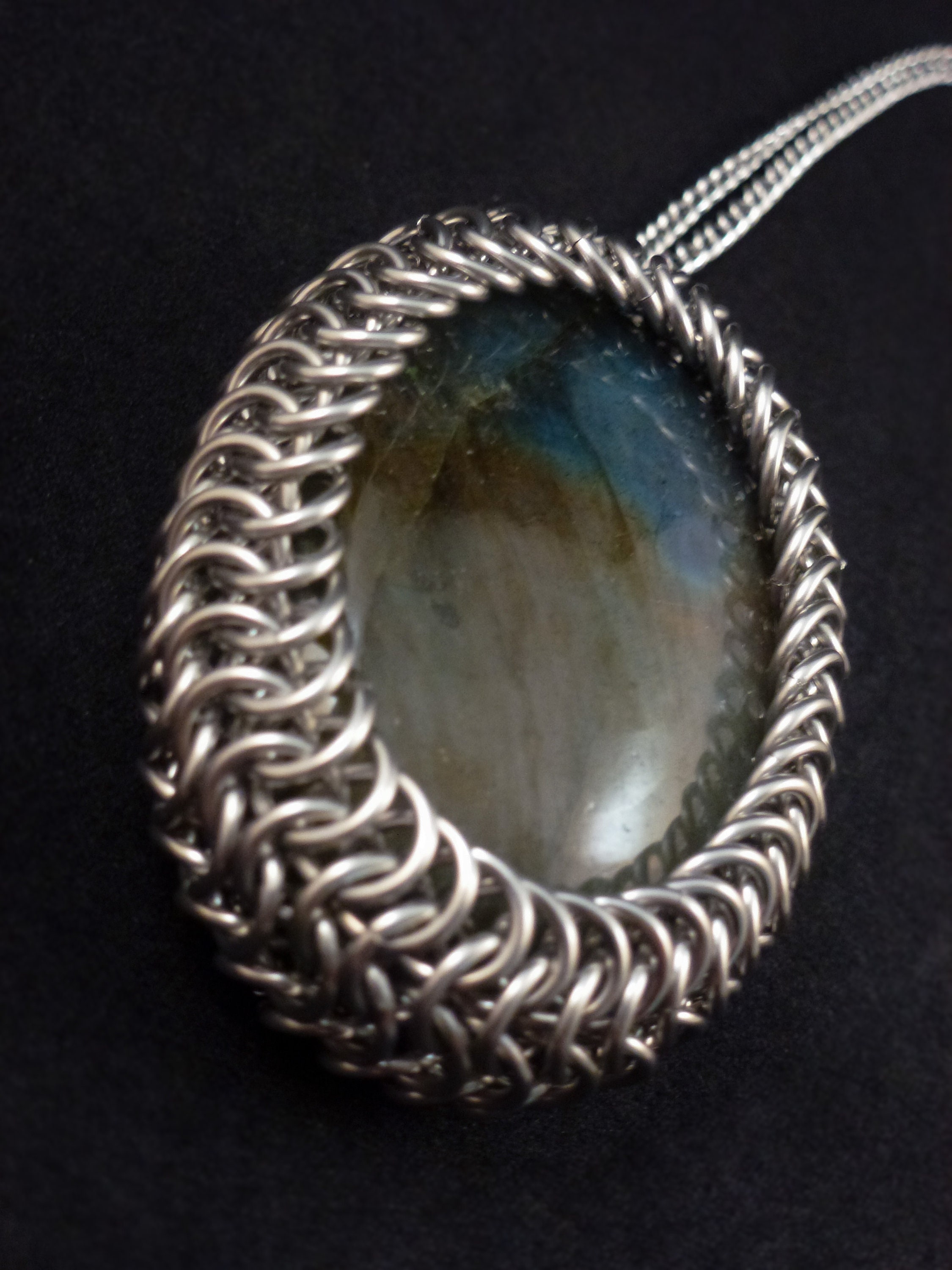 Chainmaille Pendant Necklace Wrapped Labradorite Cabochon Natural ...