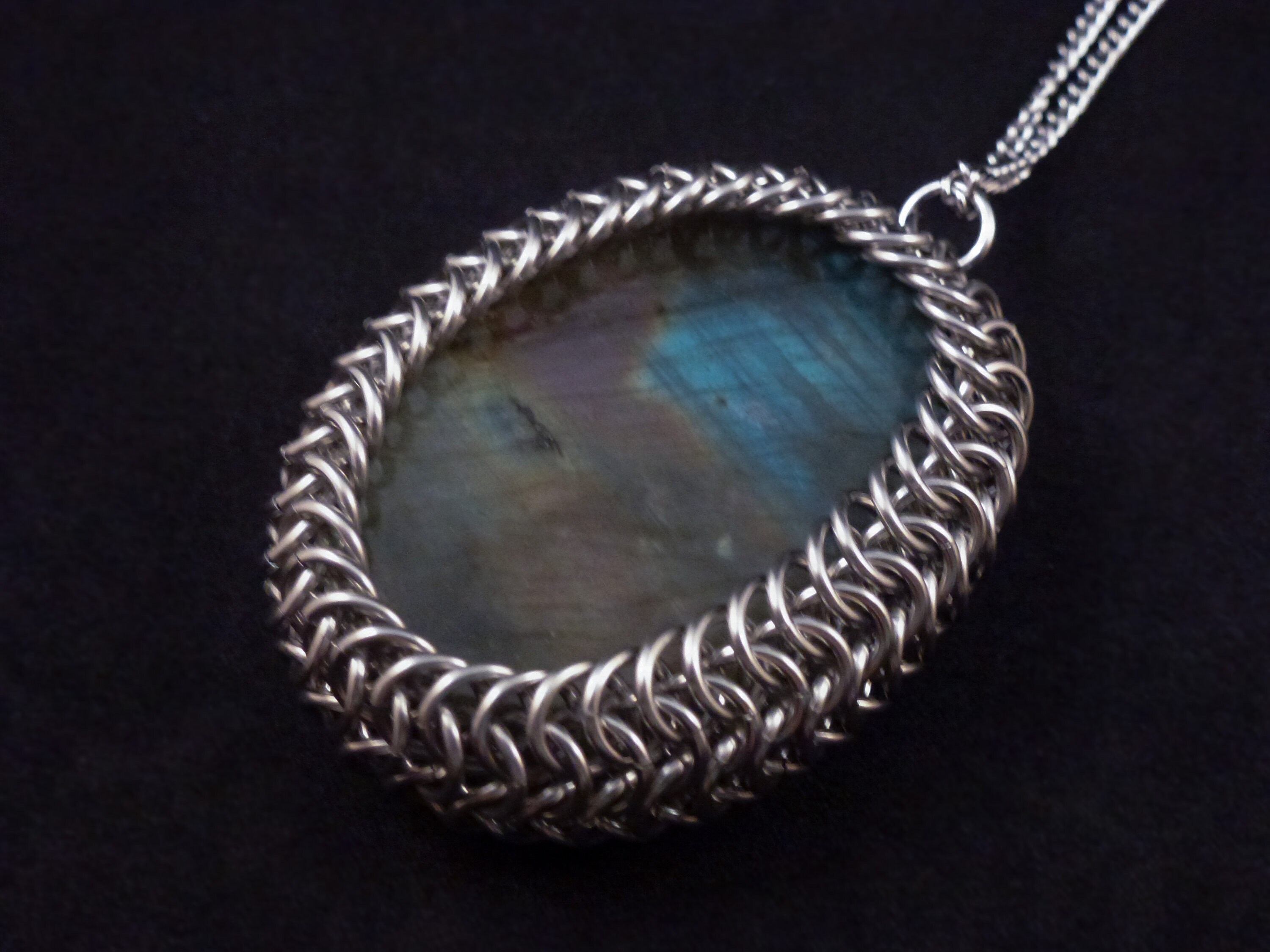 Chainmaille Pendant Necklace Wrapped Labradorite Cabochon Natural ...