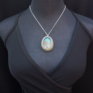 Chainmaille Pendant Necklace - Wrapped Labradorite Cabochon - Natural ...