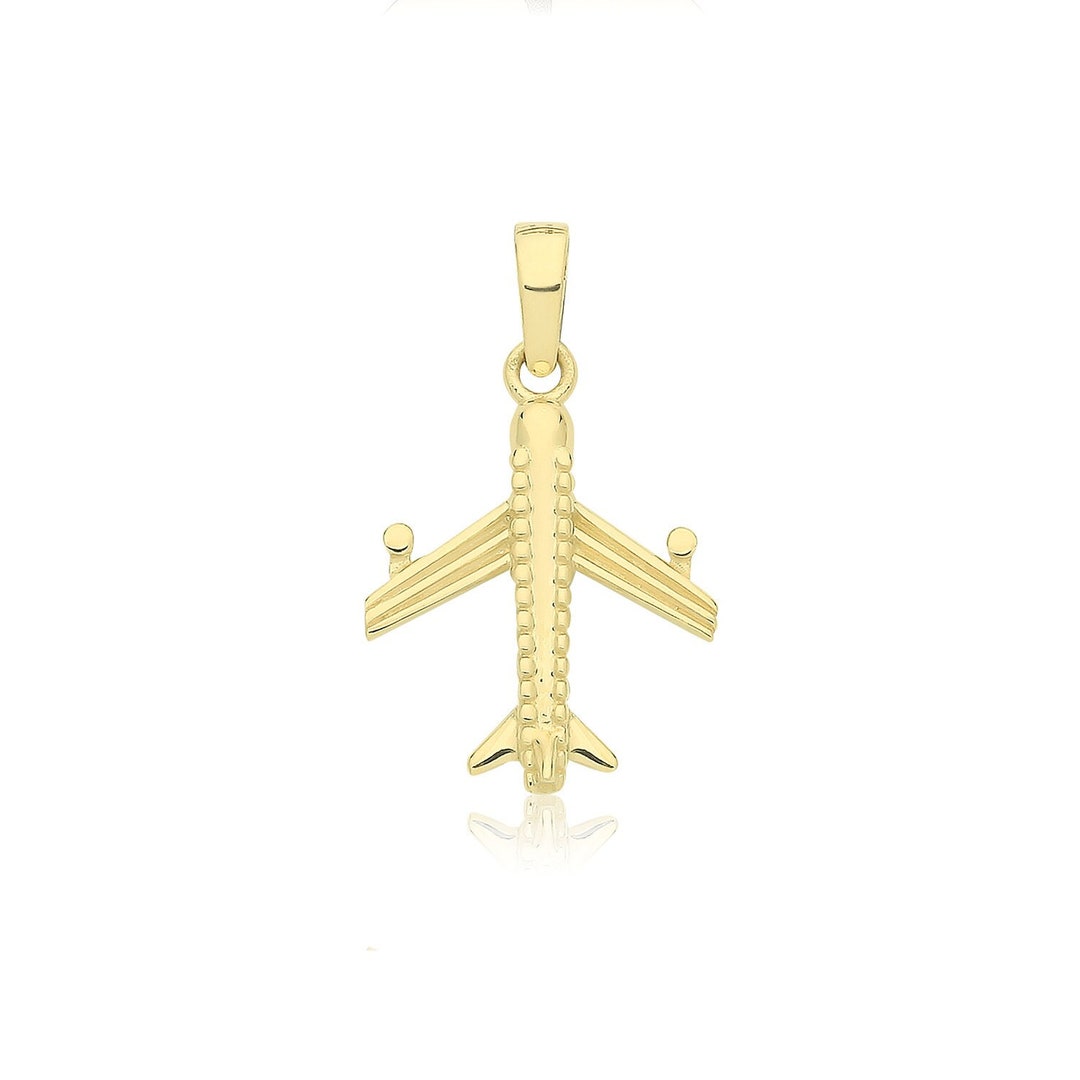 9ct Yellow Gold Aeroplane Plane Aircraft Charm Pendant - Real 9K Gold ...