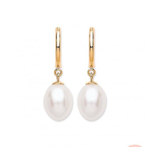 9ct Yellow Gold Oval Shaped Freshwater Pearl Drop Earrings - Etsy