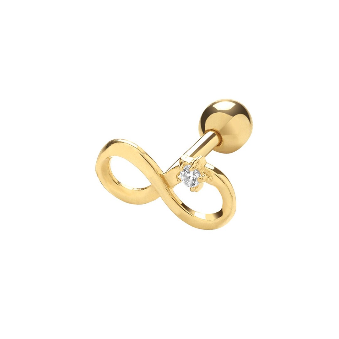 9ct Yellow Gold Helix Infinity Cz Cartilage 6mm Post Screw Back Single ...