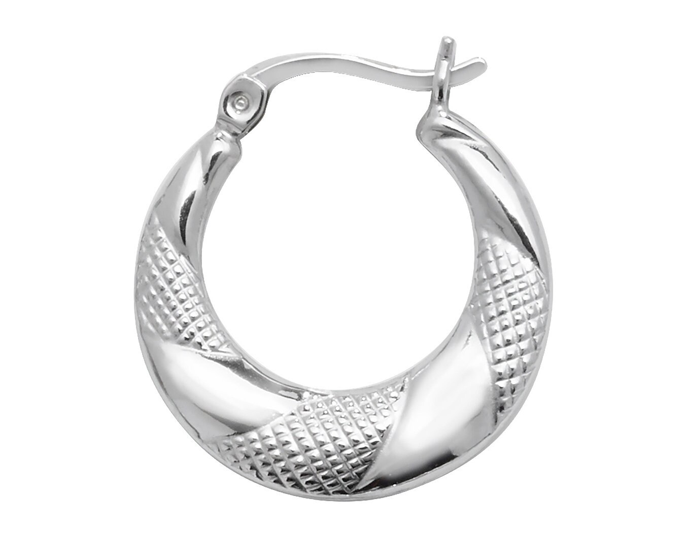 Pair of Sterling Silver Diamond Cut Design Hollow Creole 15mm Hoop Earrings