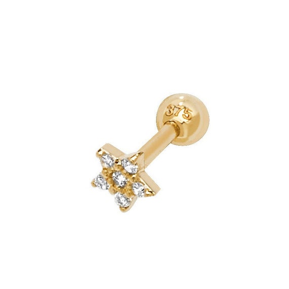 9ct Yellow Gold 6mm Post Small Pave Cz Star Helix Cartilage Single Stud Screw Back Earring Real 9K Gold Etsy