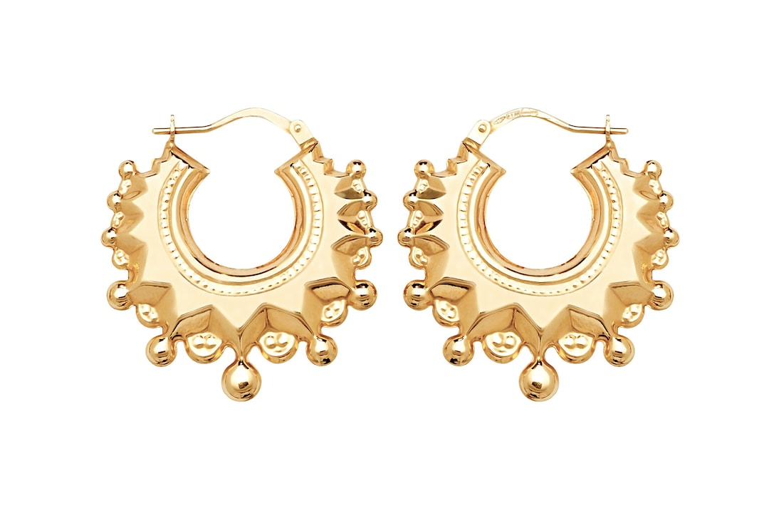 9ct Yellow Gold 15mm Gypsy Creole Spike Hoop Earrings - Real 9K Gold ...