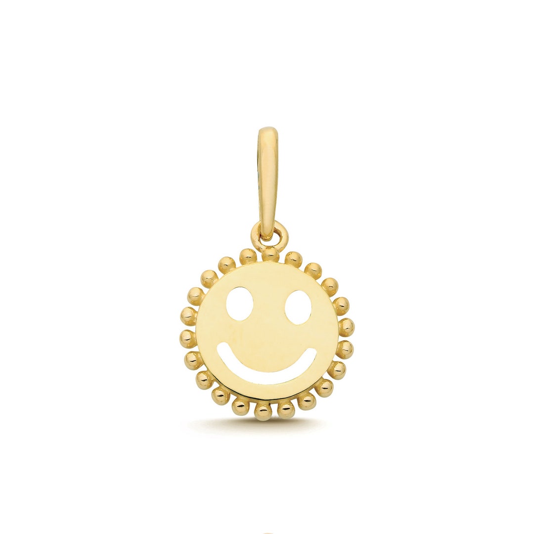 Small 9ct Yellow Gold 9mm Smiley Face Charm Pendant - Real 9K Gold - Etsy