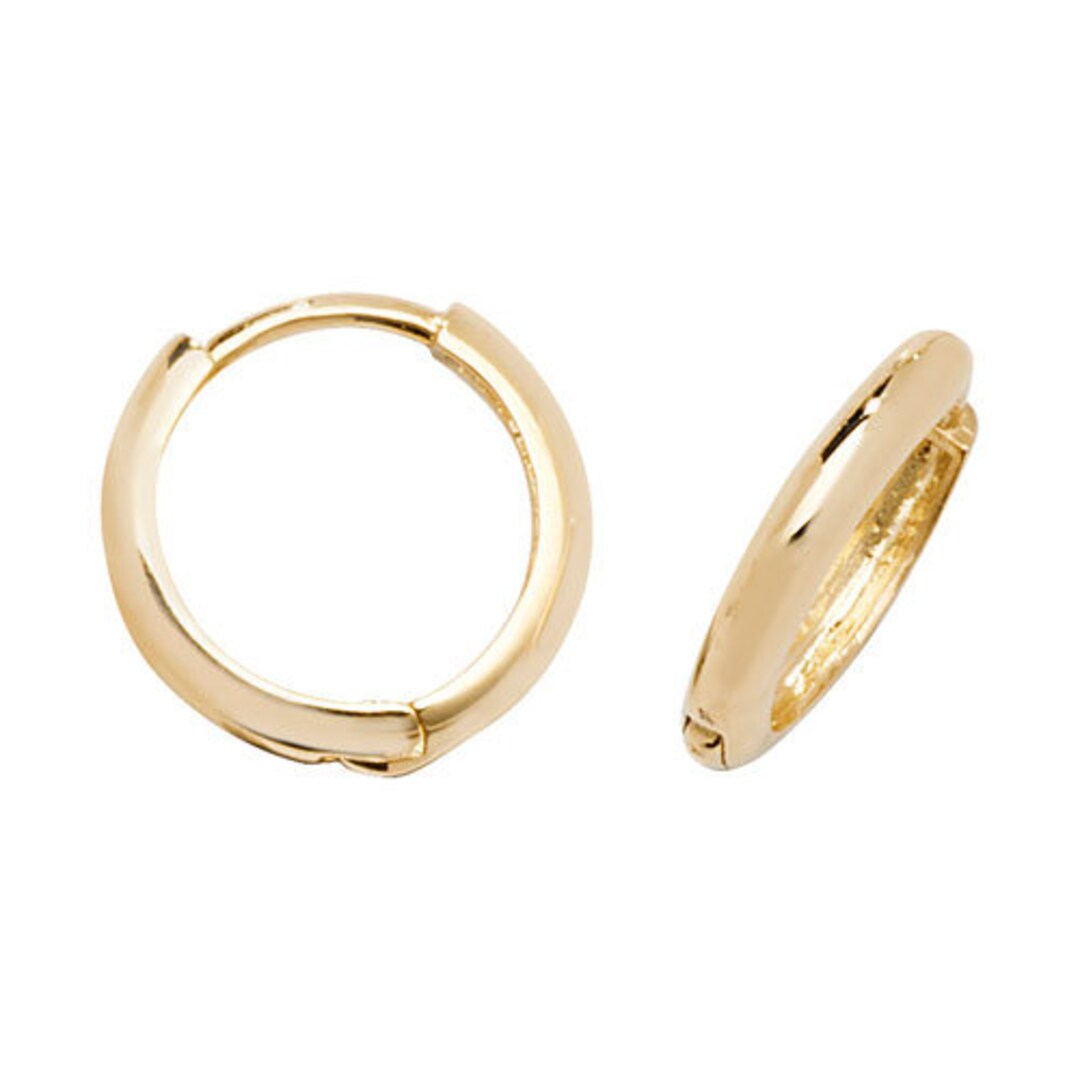 9ct Yellow Gold 8mm Diameter Hinged D Shaped Hoop Earrings - Real 9K ...