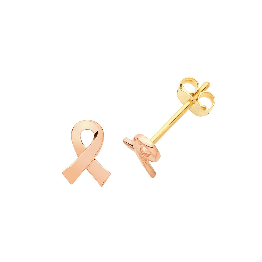 9ct Rose Gold Pink Ribbon Breast Cancer Awareness Symbol Stud Earrings ...
