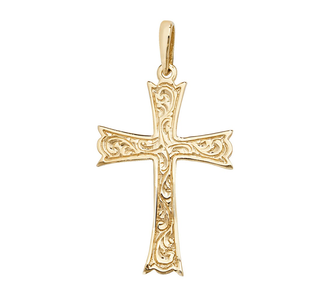 9ct Yellow Gold Medieval Embossed Design Cross Pendant 30x20mm - Etsy UK