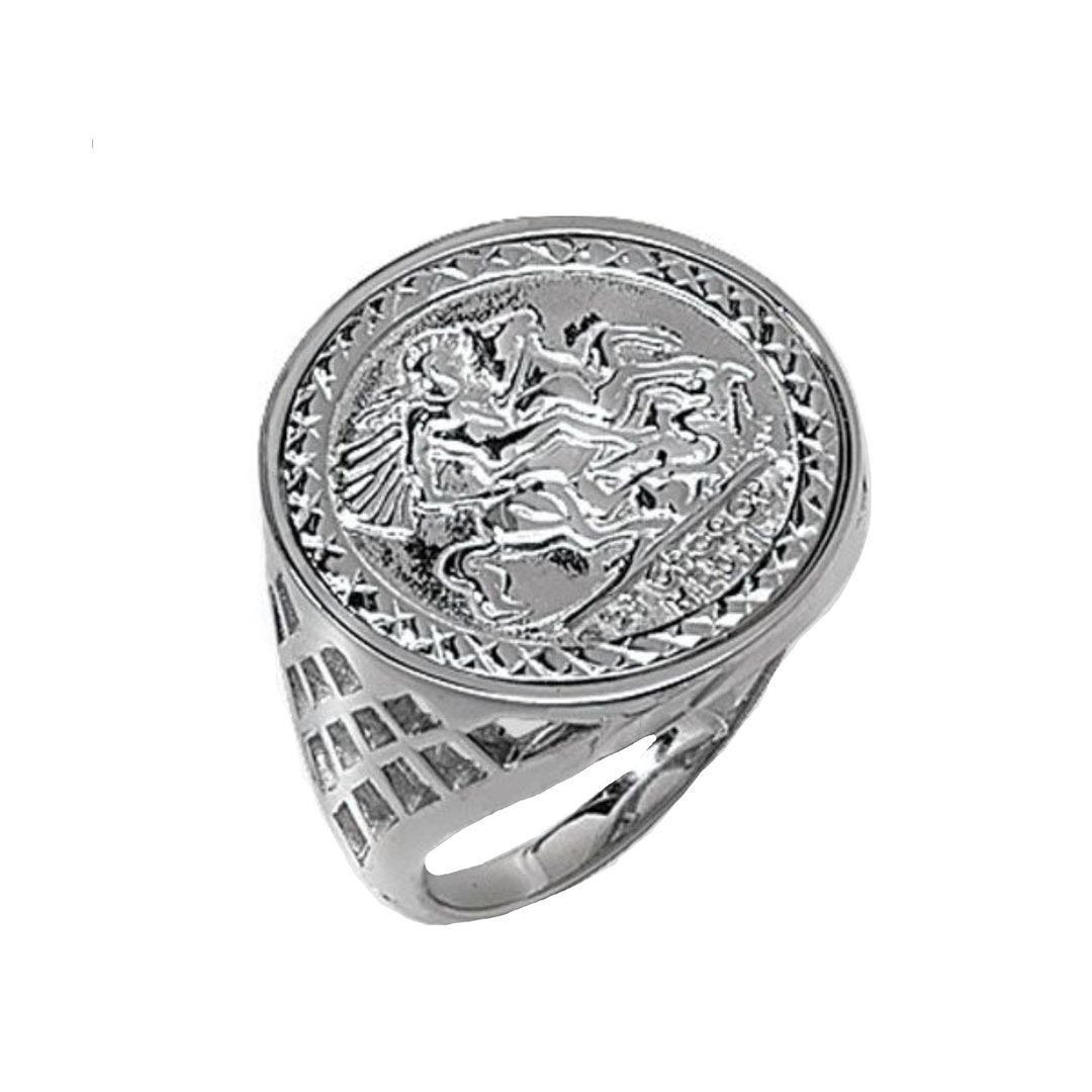 St George & Dragon 925 Sterling Silver Sovereign Coin Ring With Basket ...